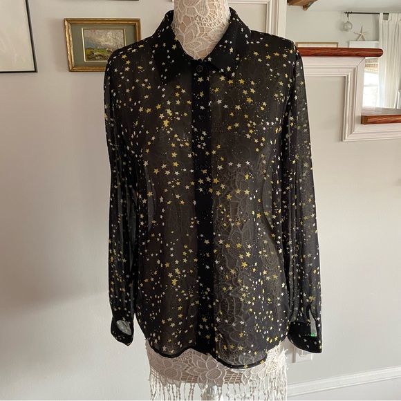 CAbi | Tops | Cabi Galaxy Blouse Black With Stars Print Blouse Large ...